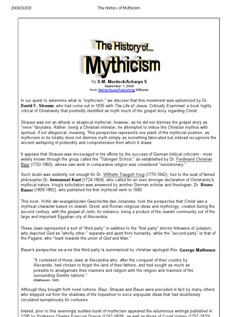 Acharya S - The History of Mythicism | PDF | Jesus | Ancient ...