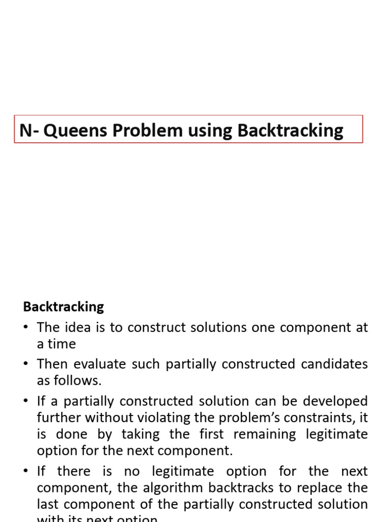 N-Queens Problem Explained with Backtracking | PDF | Algebra | Linear Algebra