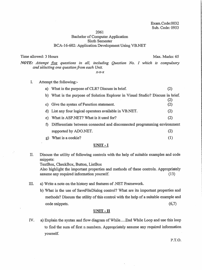 BCA - 6th Sem - BCA-16-602 - Application Development Using VB - Net - July 2021 | PDF