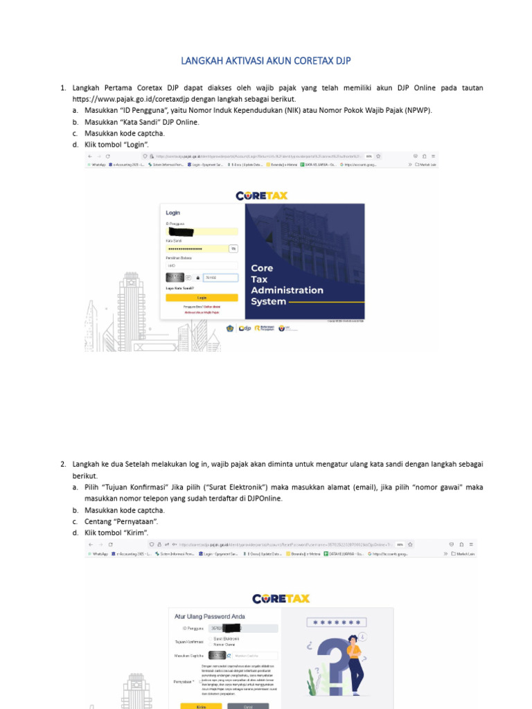 Langkah Aktivasi Akun Coretax DJP | PDF