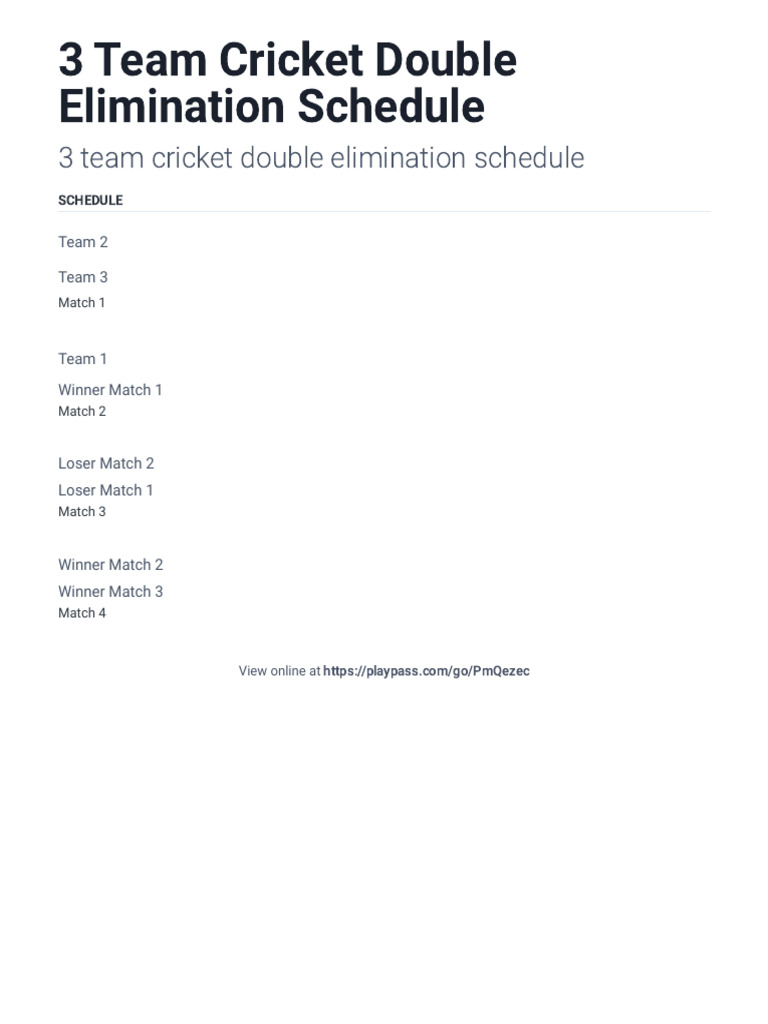 3 Team Cricket Double Elimination Schedule - Ychh _ Playpass | PDF