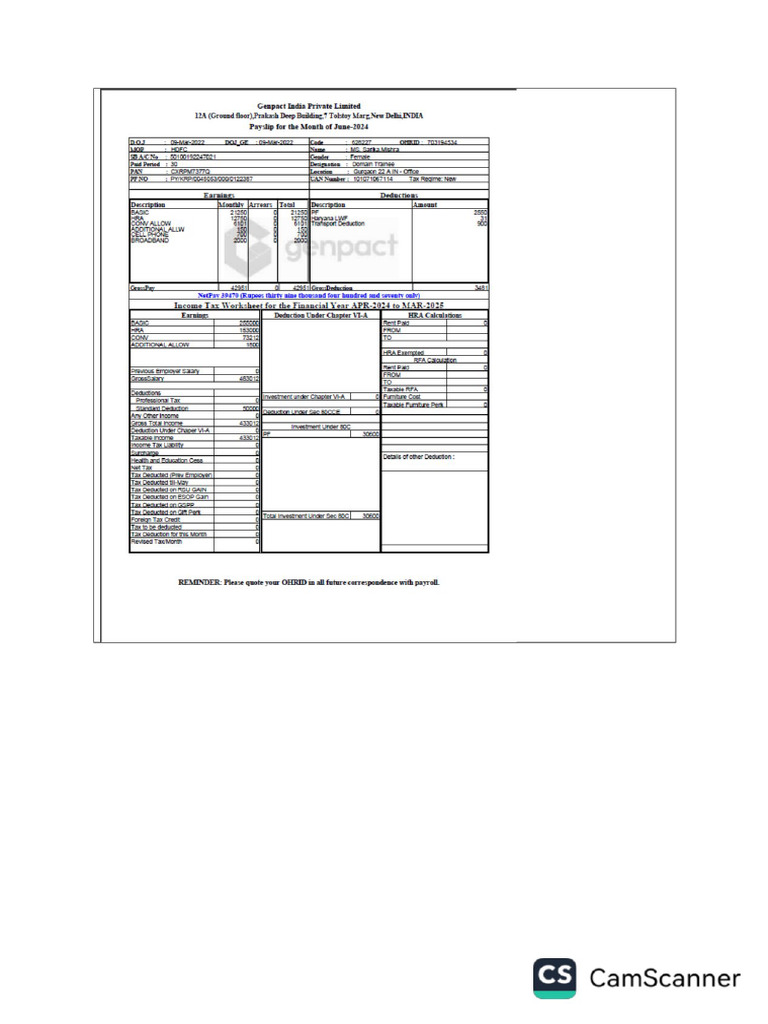 6 Month Salary Slip - Sarika Mishra | PDF
