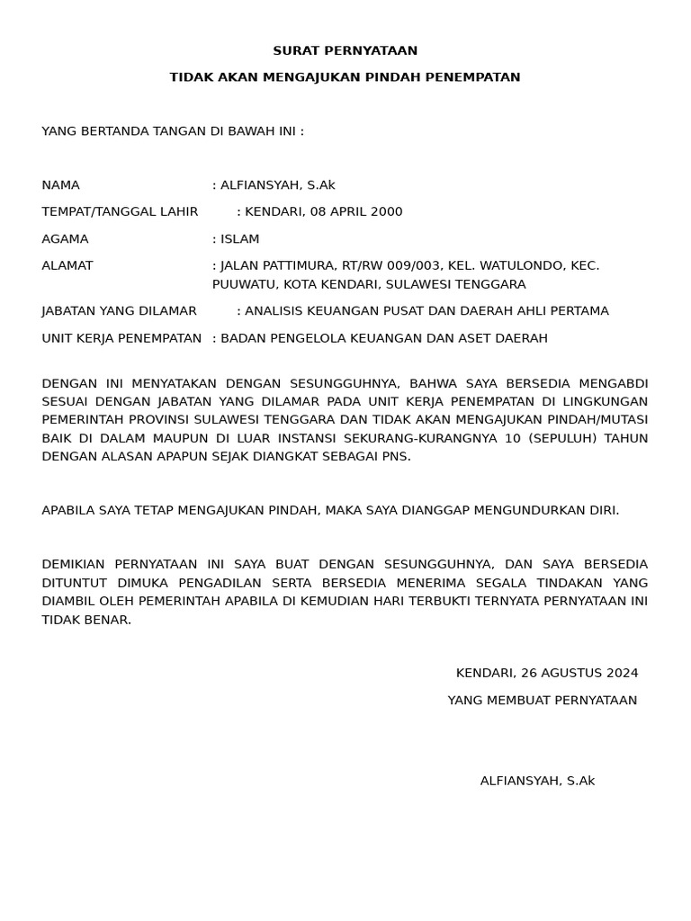 Surat Pernyataan | PDF