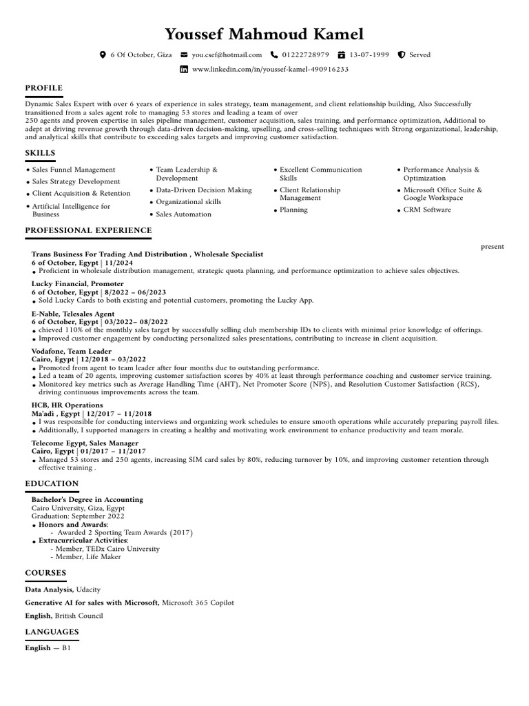 Youssef Mahmoud Kamel CV | PDF | Sales | Customer Relationship Management