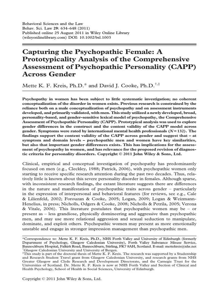 Analysis of Psychopathic Female | PDF | Psychopathy | Antisocial ...
