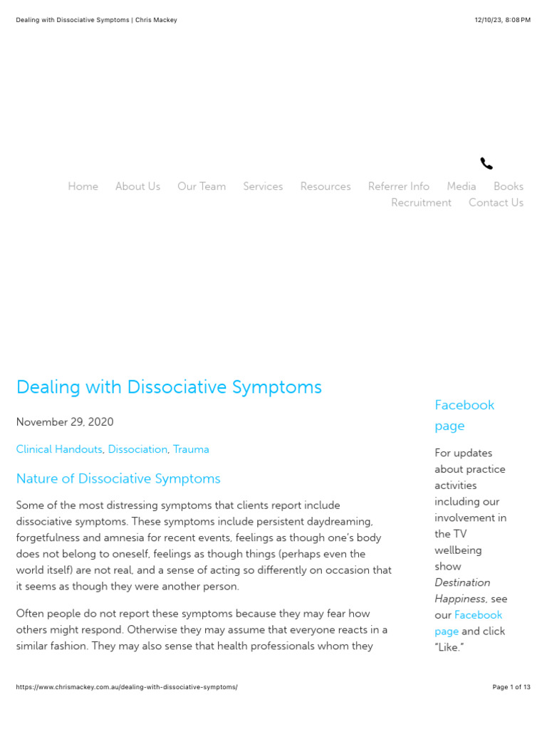 Understanding Dissociative Symptoms | PDF | Psychological Trauma ...