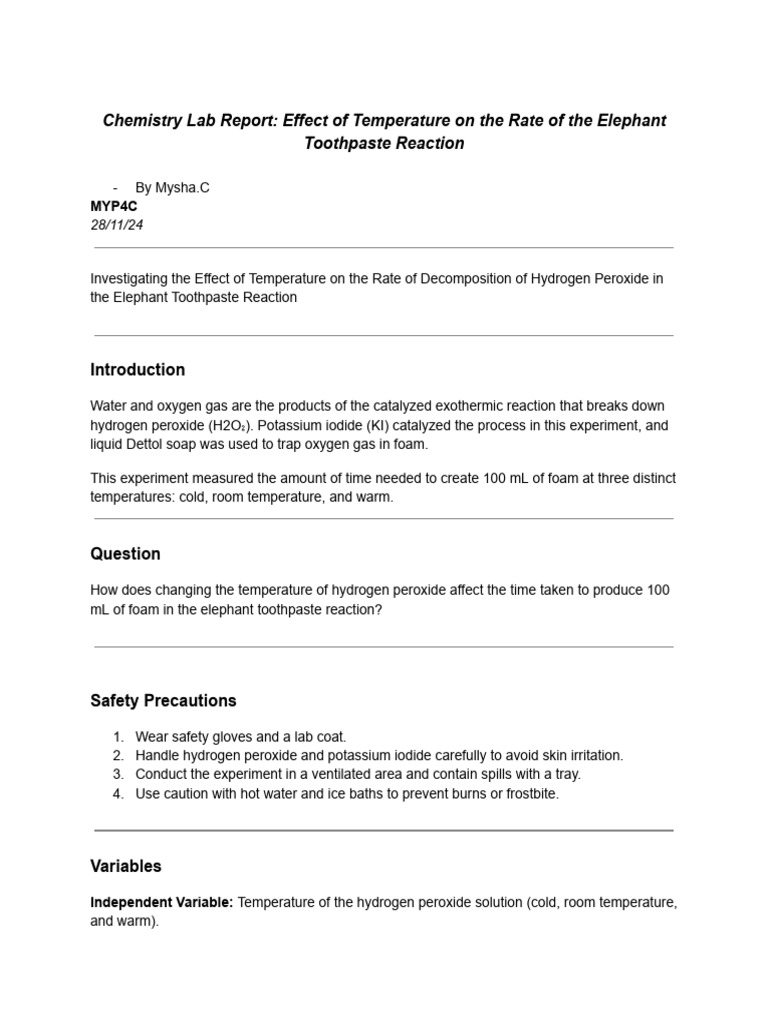 Chem Lab Report - Elephant Toothpaste-3 | PDF | Chemical Process ...