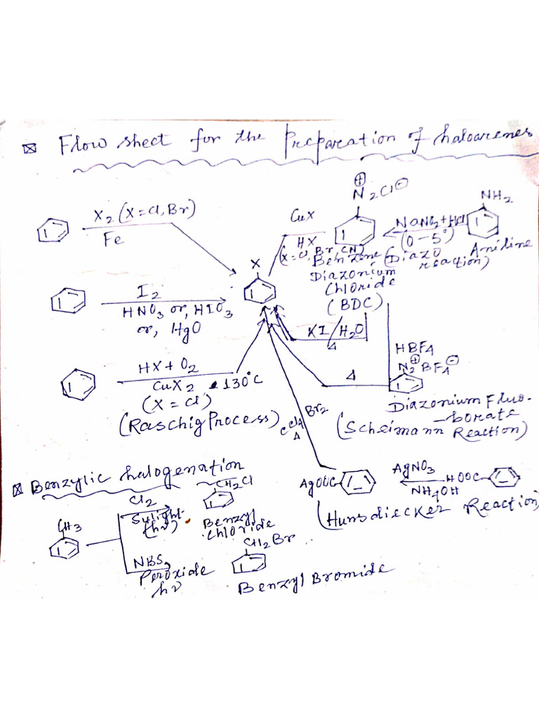 Haloarenes Preparation & Reactions Flow Sheet | PDF