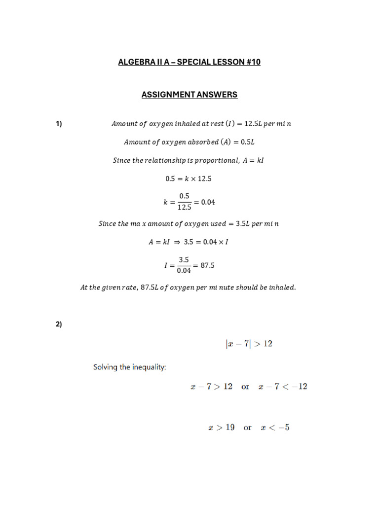 Algebra II A - SL10 - Problem Solving | PDF