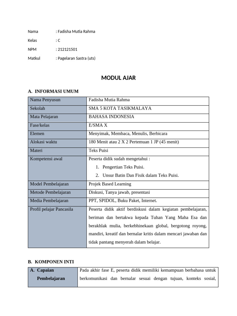 501C - Fadisha Mutia Rahma - Modul Pembelajaran | PDF