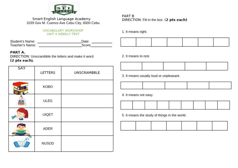 Vocabulary Workshop Weekly Test | PDF