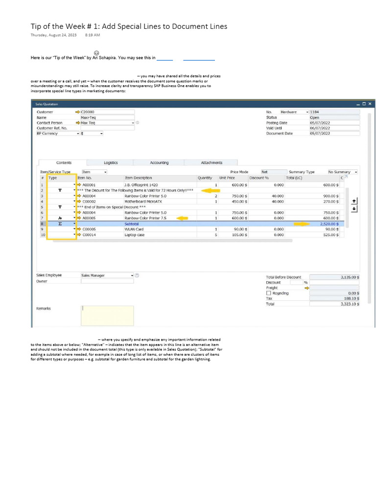 SAP B1 Tips: Enhance Document Clarity | PDF | Inventory | World Wide Web