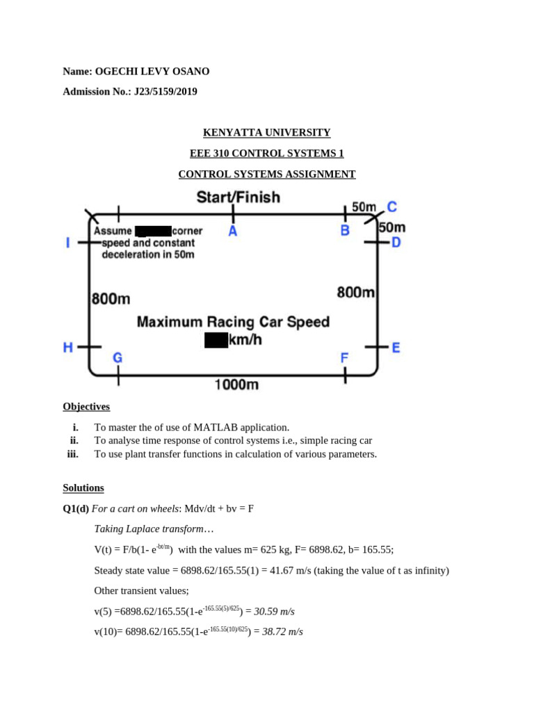 Control Systems MATLAB Assignment Analysis | PDF