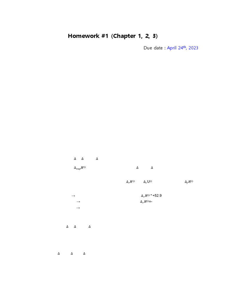 2023 Physical Chemistry_#1 Homework_Questions (1) | PDF | Gases | Pressure