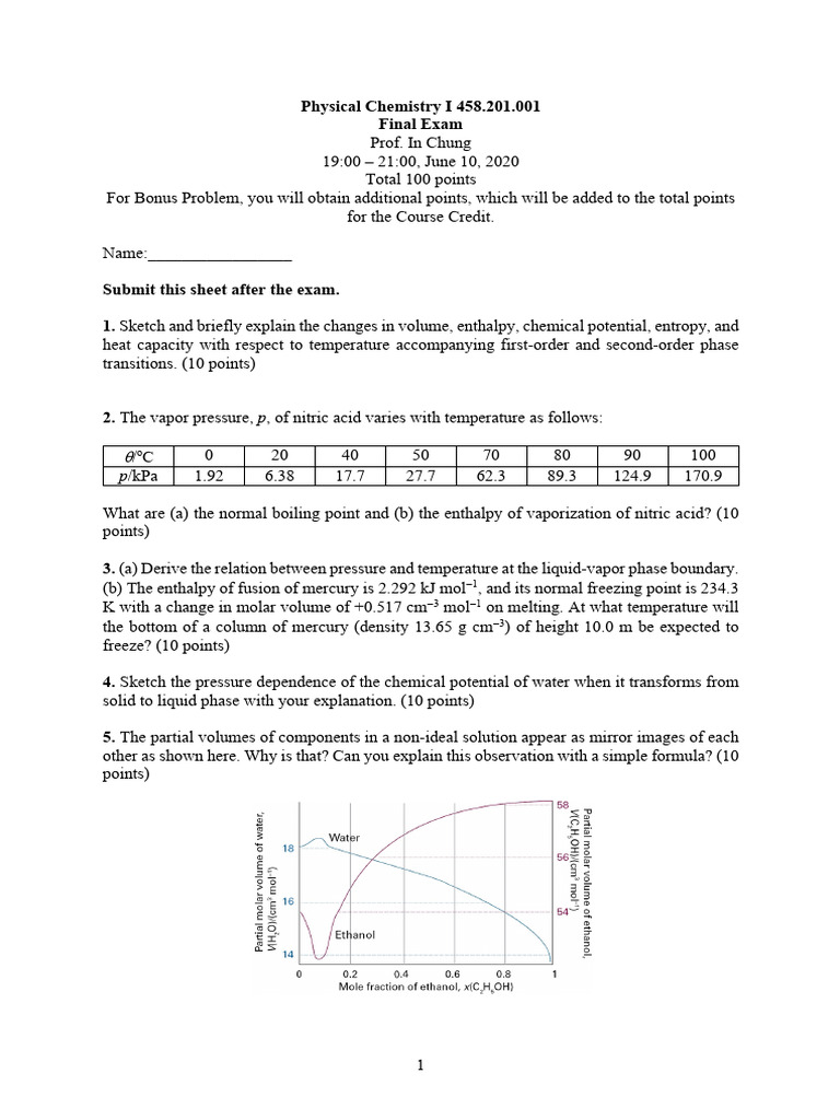 Physical Chemistry I Final | PDF | Phase (Matter) | Chemical Equilibrium