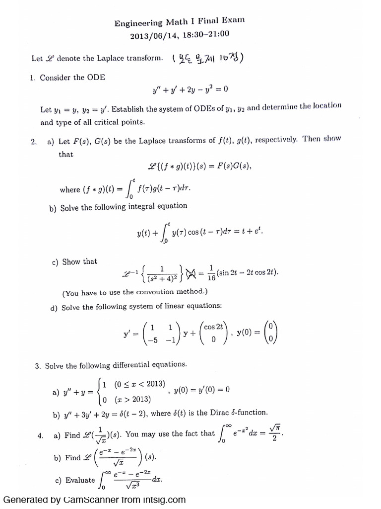 Engineering Math I Final Exam Solutions | PDF | Eigenvalues And Eigenvectors | Matrix (Mathematics)