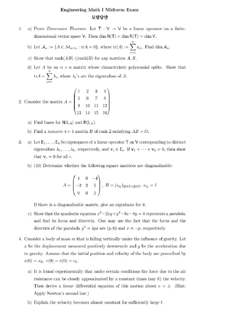 공수1 이영민 | PDF | Eigenvalues And Eigenvectors | Mathematical Analysis