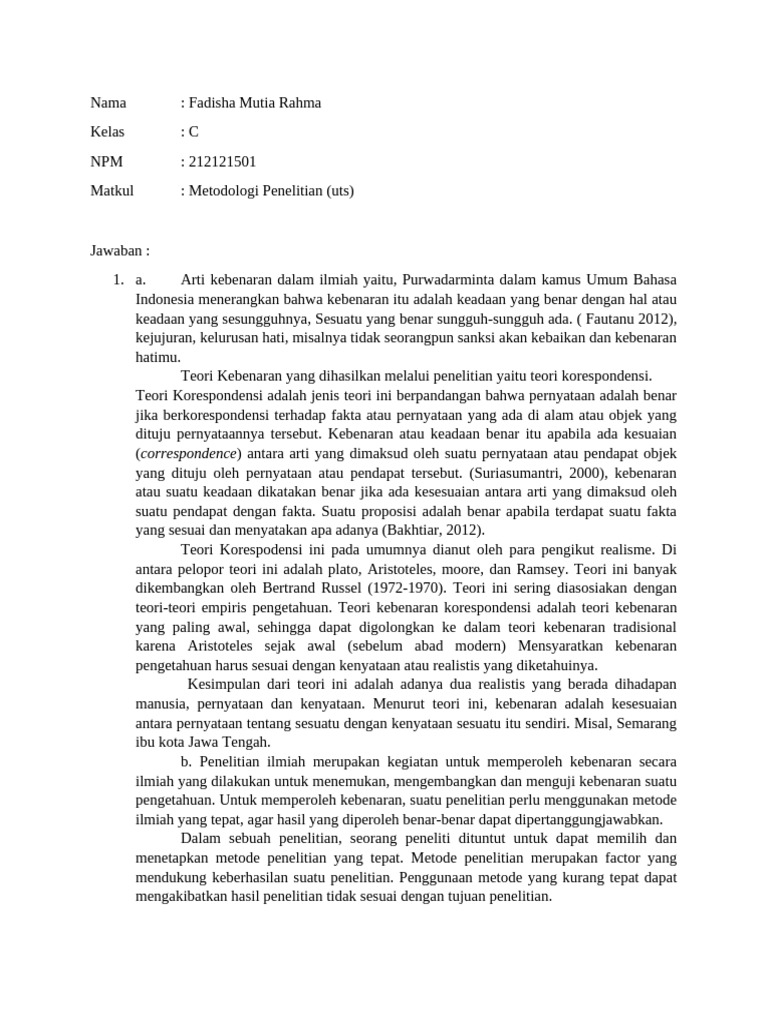 501_Fadisha Mutia Rahma_uts_metodologi penelitian | PDF