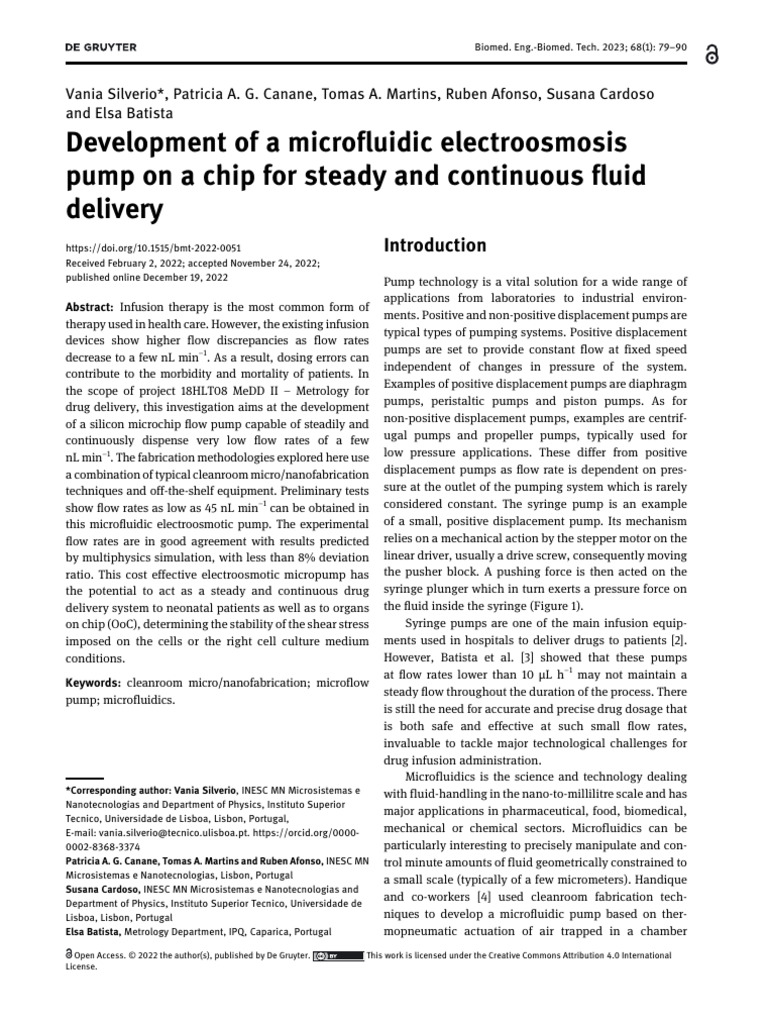 Microfluidic Electroosmosis Pump On A Chip For Steady and Continuous Fluid Delivery Dec 22 | PDF ...