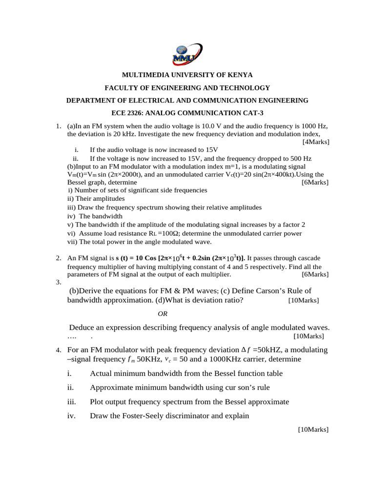 FM Communication Systems Analysis | PDF
