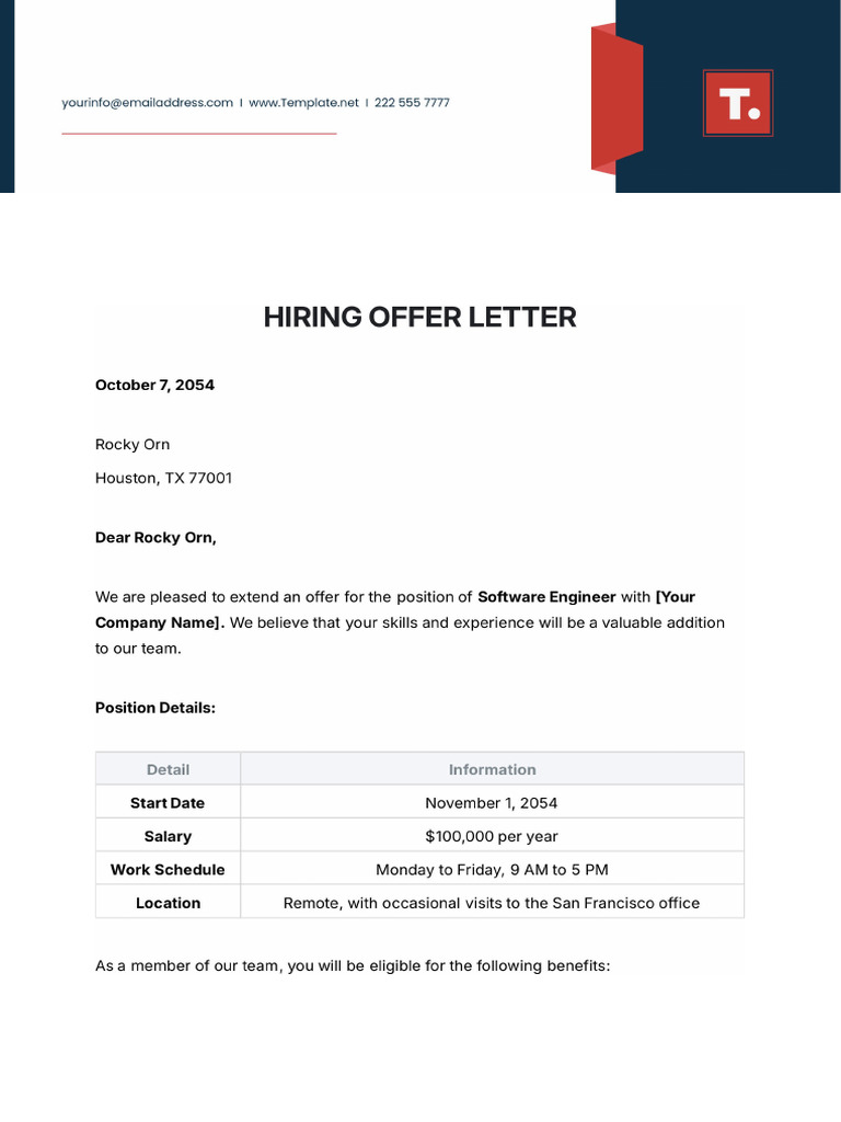 Hiring Offer Letter Template | PDF