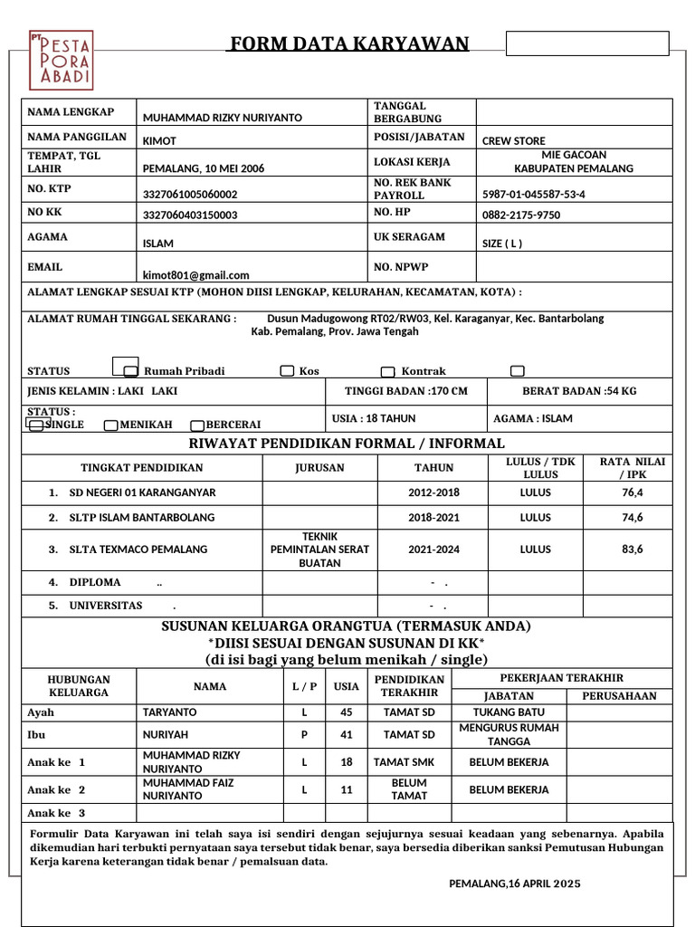02. Data Karyawan Baru (.) | PDF