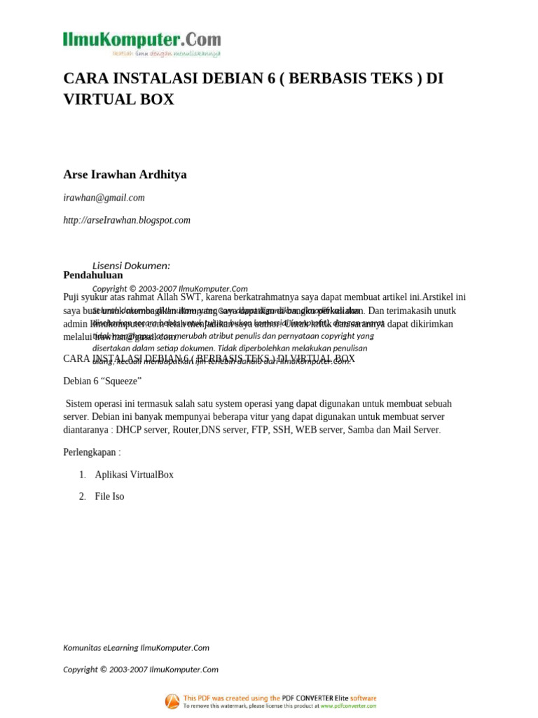 Cara Instalasi Debian 6 Berbasis Teks Di Virtual Box | PDF
