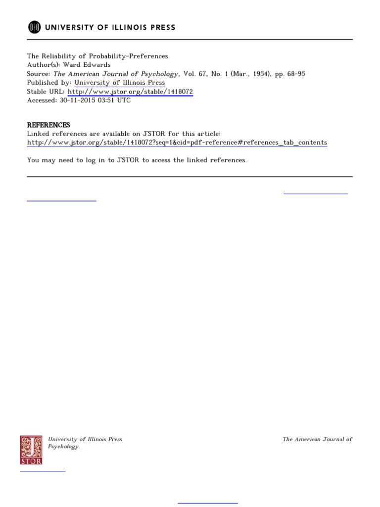 (Edwards, 1954) - The Reliability of Probability-Preferences | PDF ...