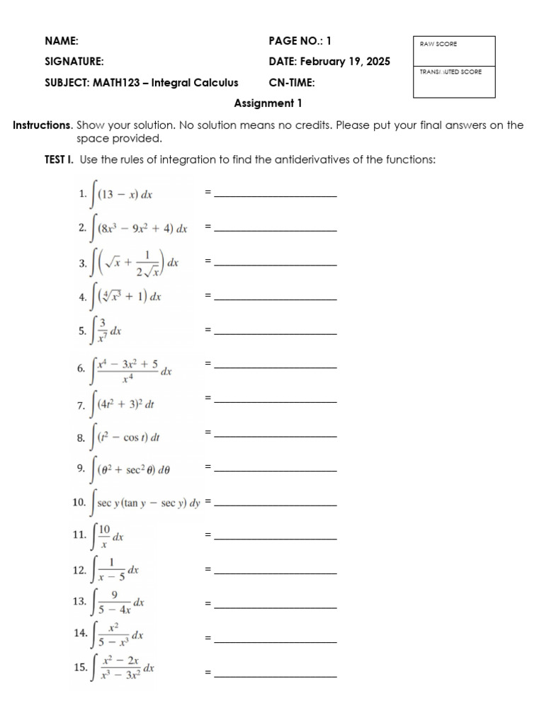 Integral Calculus Assignment 1 Guide | PDF