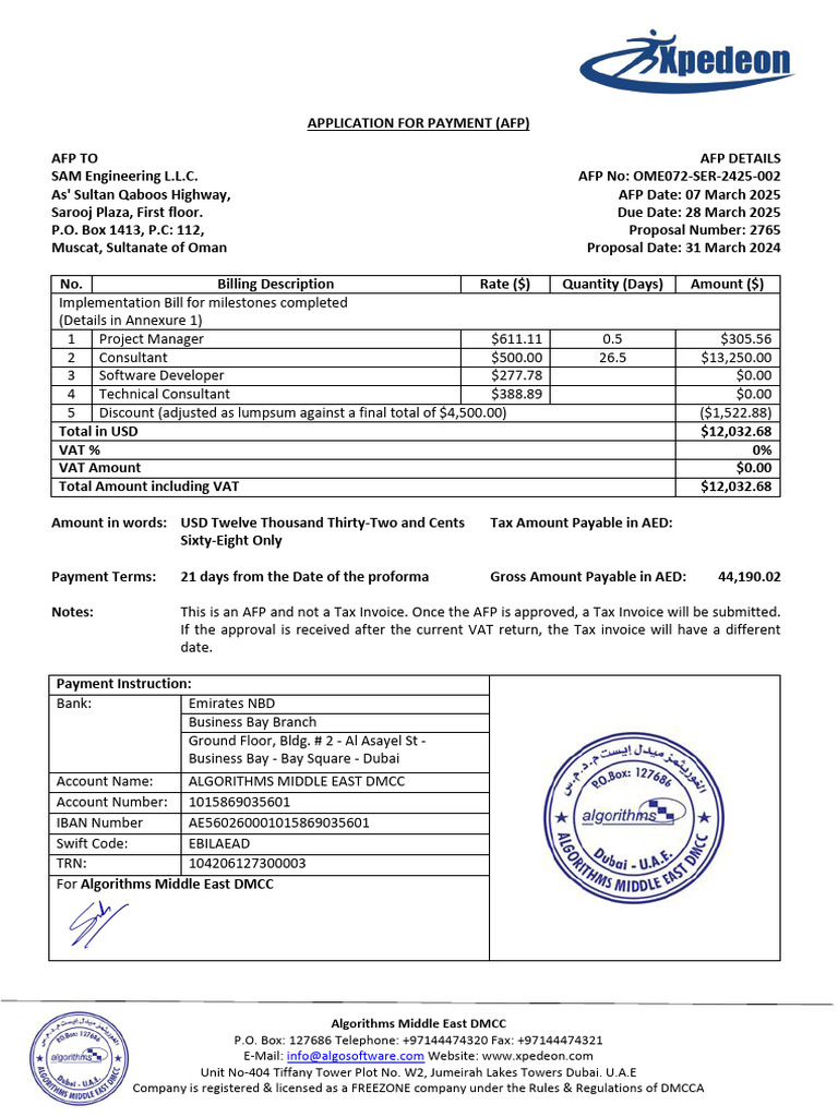 Proforma - OME072-SER-2425-002 - Implementation Services - SAM Engineering | PDF | Invoice ...
