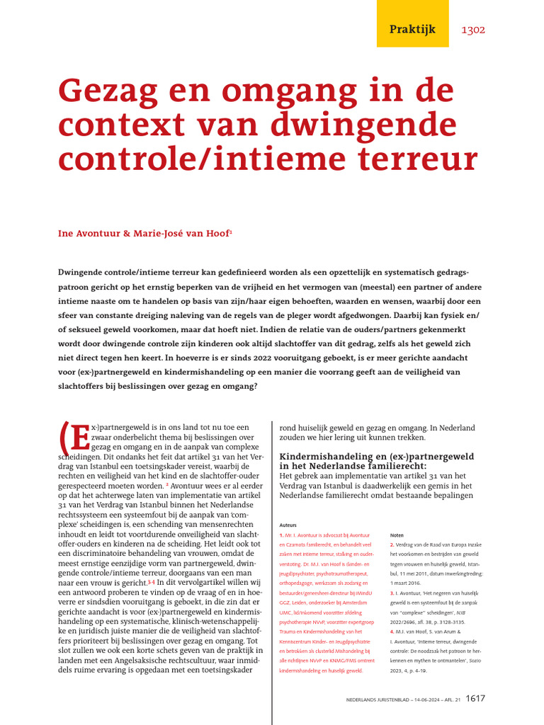 NJB 2024 1302 - Gezag en Omgang in de Context Van Dwingende Controle ...