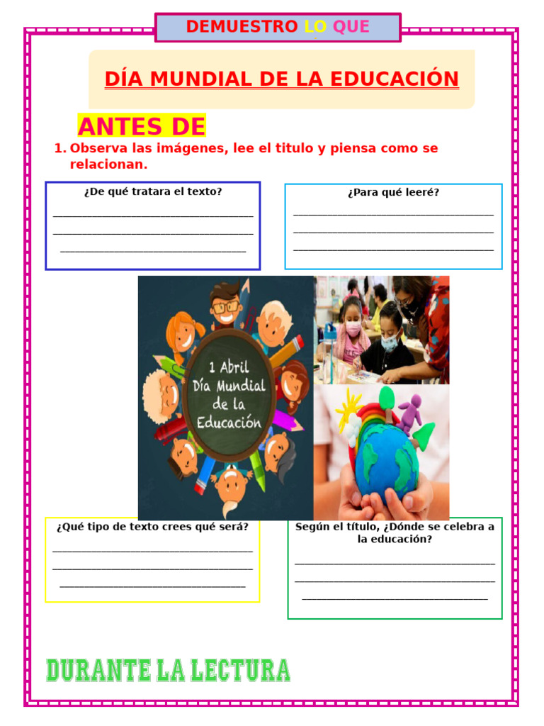 Ficha Fecha Civica Día Mundial de La Educación | PDF | Conocimiento ...