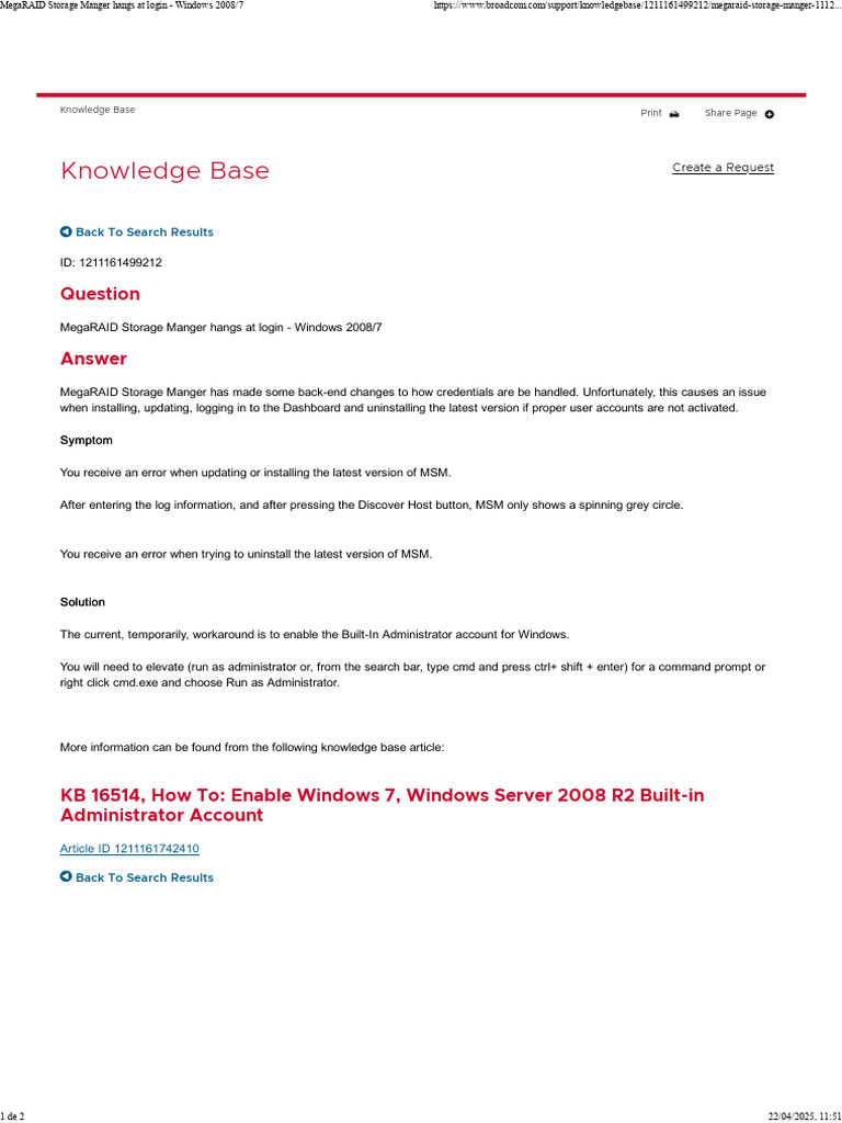 MegaRAID Storage Manger Hangs at Login - Windows 2008 - 7 | PDF