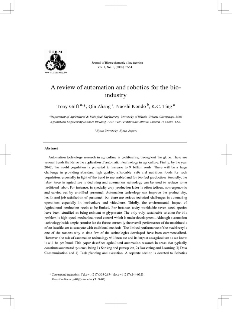 Review of Automation and Robotics For The BioIndus | PDF | Agriculture | Automation