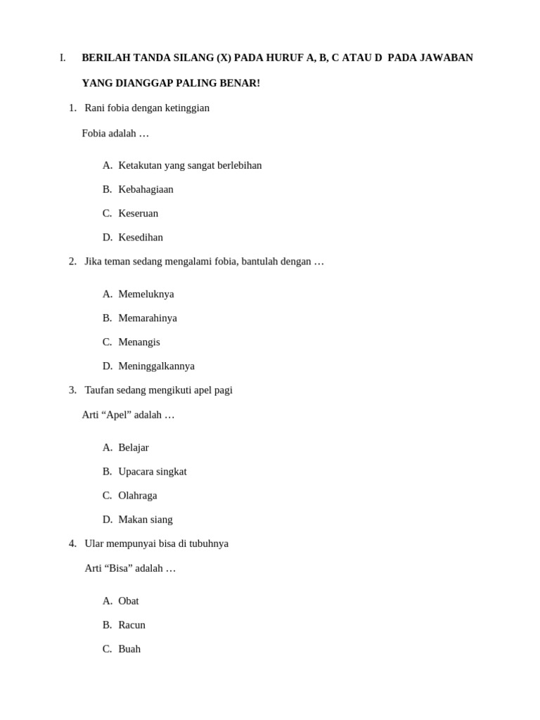 SOAL PAT BINDO KELAS 4 (SEDANG) REV | PDF