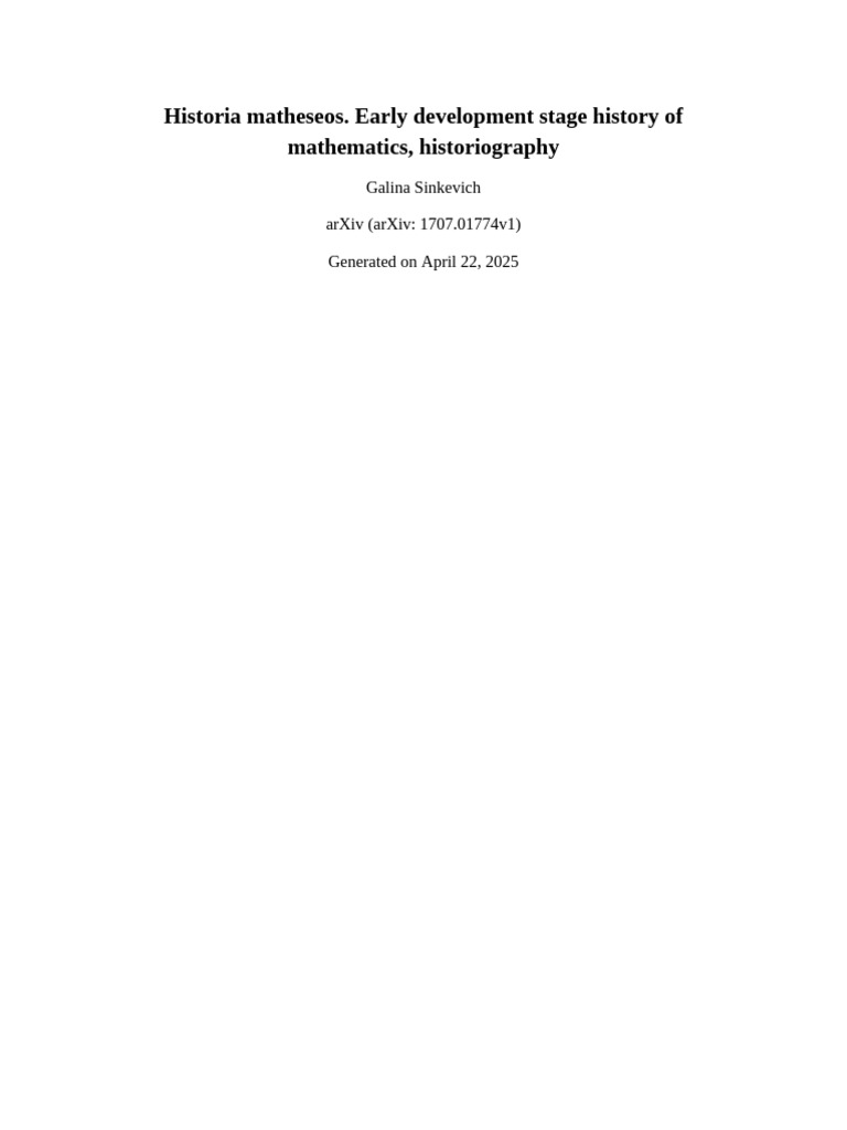 Historia Matheseos Early Development Stage Histor | PDF | Euclid | Mathematics