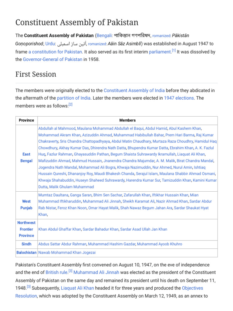 Constituent Assembly of Pakistan - Wikipedia | PDF | Pakistan Movement ...