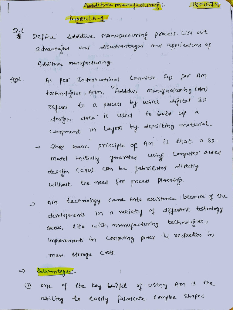 Additive Manufacturing Written Notes | PDF