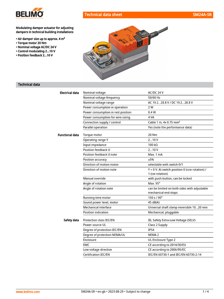 Modulating Damper Actuator SM24A-SR | PDF | Switch | Feedback