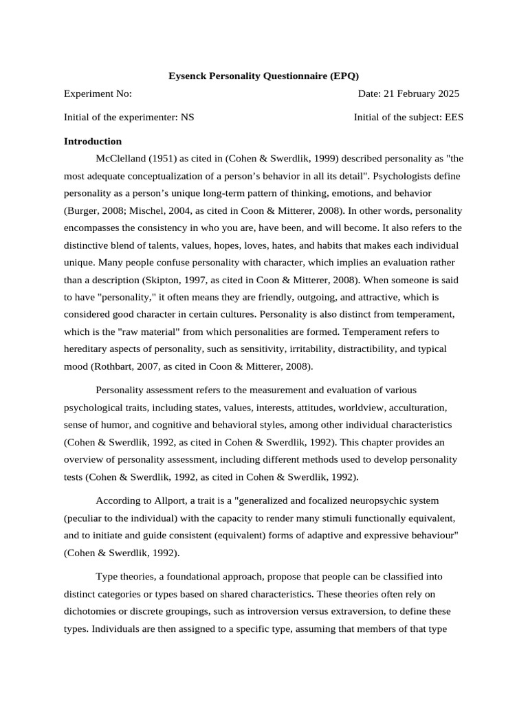Eysenck Personality Questionnaire Overview | PDF | Extraversion And ...