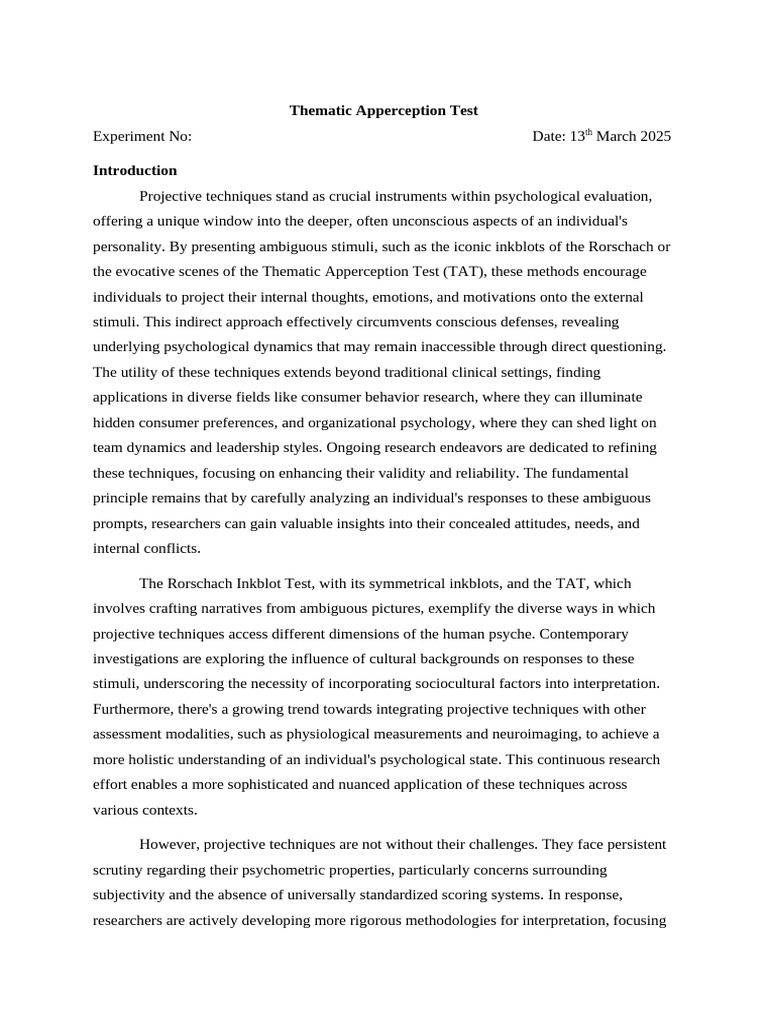 Thematic Apperception Test | PDF | Psychology | Cognition