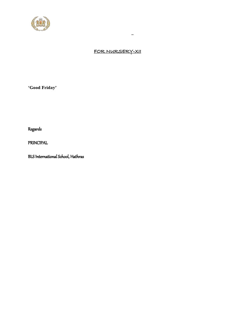 BLS International School Holiday Notice | PDF