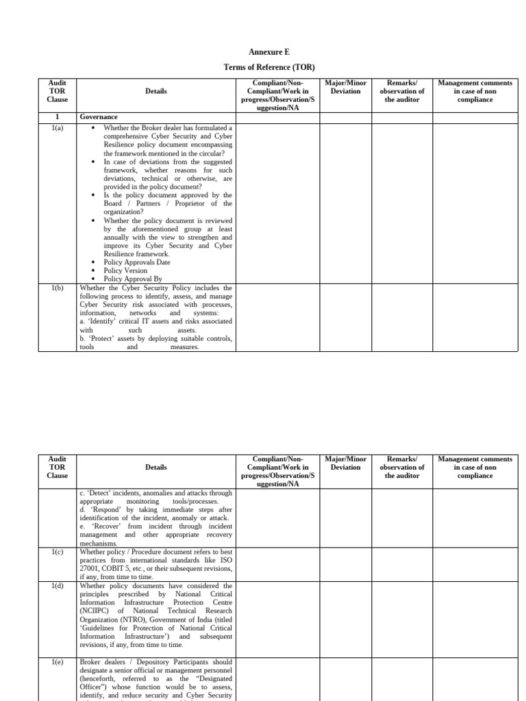 Annexure C - Terms of Reference (TOR) For Audit | PDF | Security | Computer Security