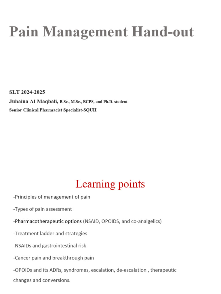 Pain Management Handout-TBL-1 PDF | PDF | Analgesic | Opioid