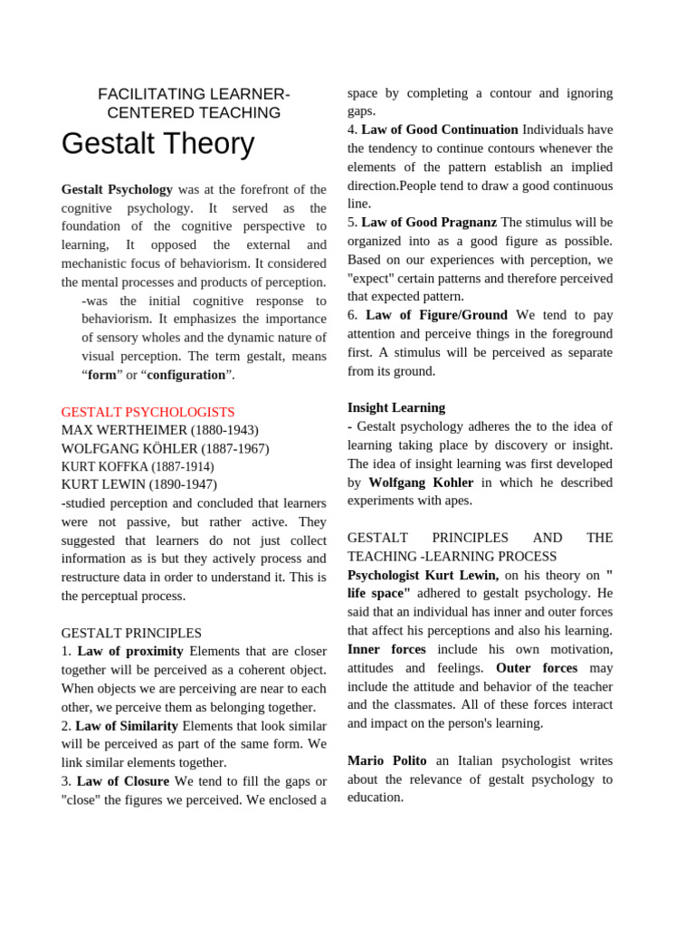 FACILITATING LEARNER CENTERED TEACHING Reviewer | PDF | Perception | Learning