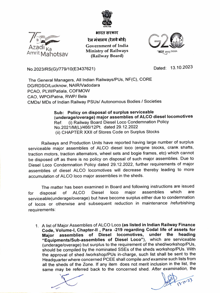 ALCO Diesel Loco Surplus Disposal Policy | PDF | Auction | Sustainable ...