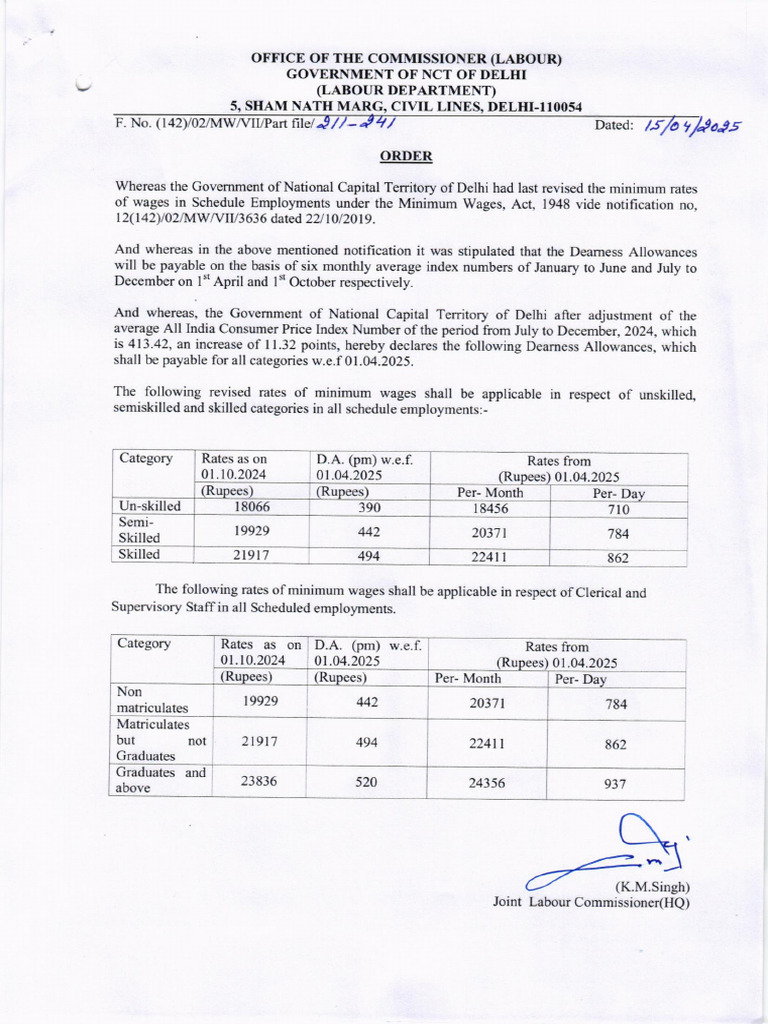 Delhi Minimum Wages Notification 2025 | PDF | Labor | Economies