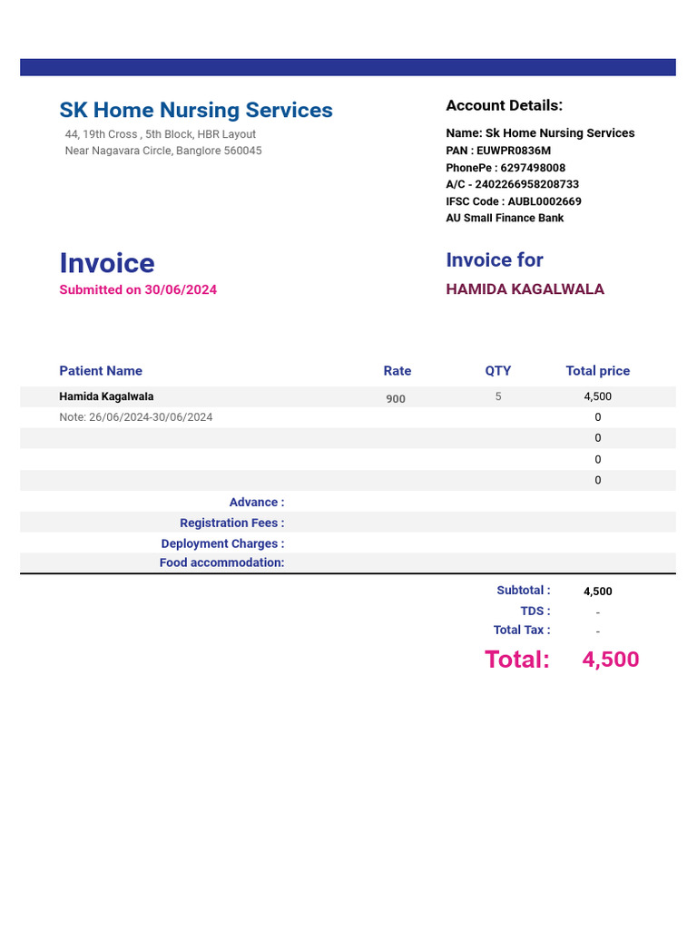 Invoice - HAMIDA KAGALWALA JUNE | PDF