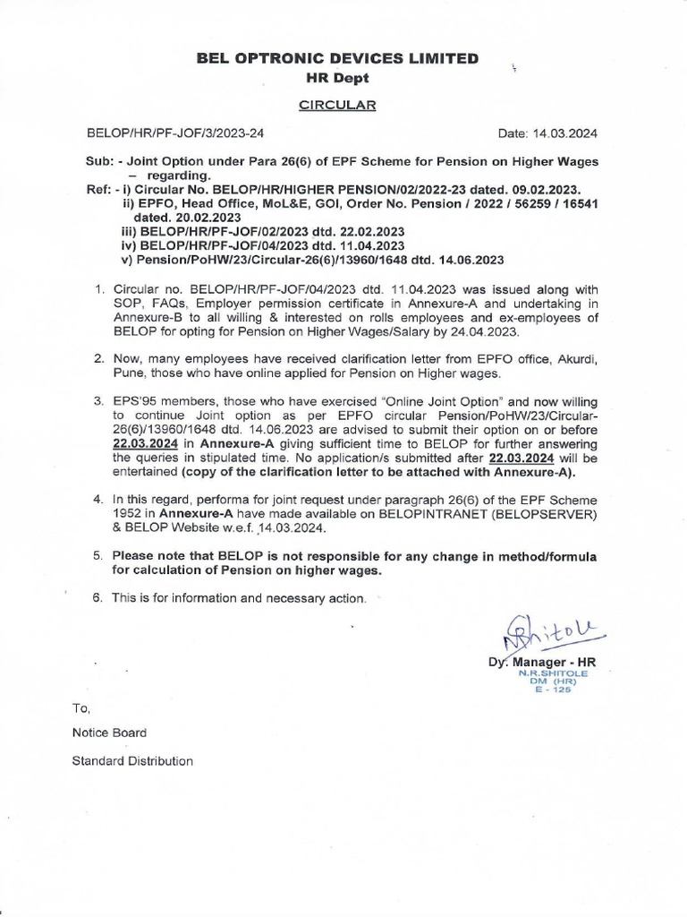 Joint Option Under para 26 (6) of EPF Scheme | PDF