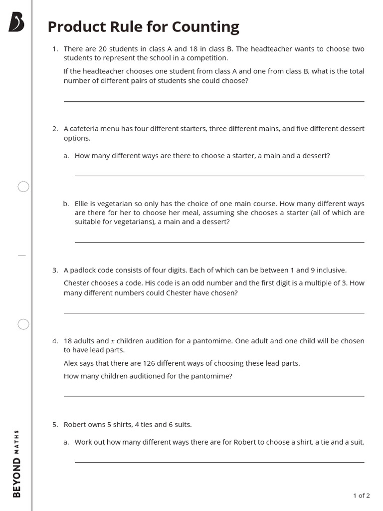 t4 M 202 Product Rule For Counting Activity Sheet - Ver - 2 | PDF